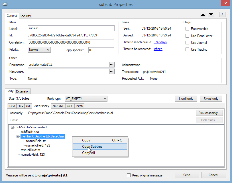 QueueExplorer's .Net view for MSMQ message body